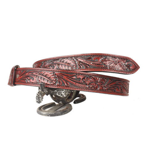 Mahogany Azalea Hand-Tooled Leather Belt 1 1/2″ – Charro Gear